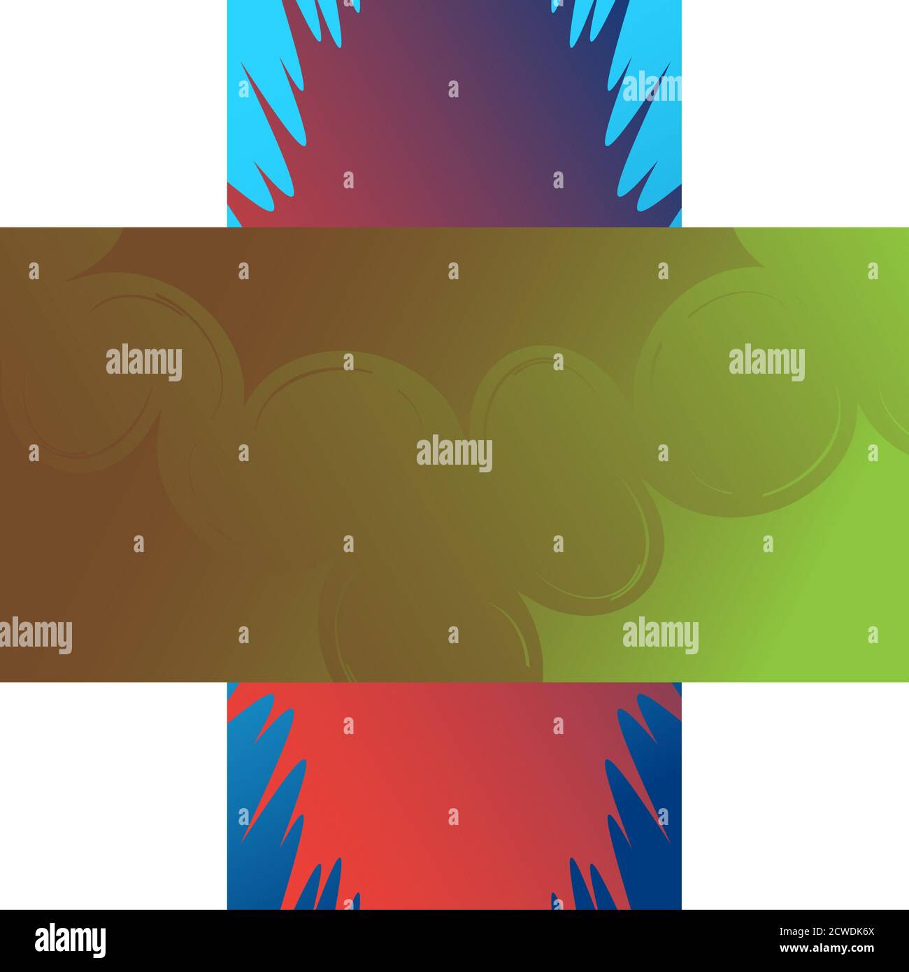 Comic book backgrounds on each others in cross shape with white corners ...