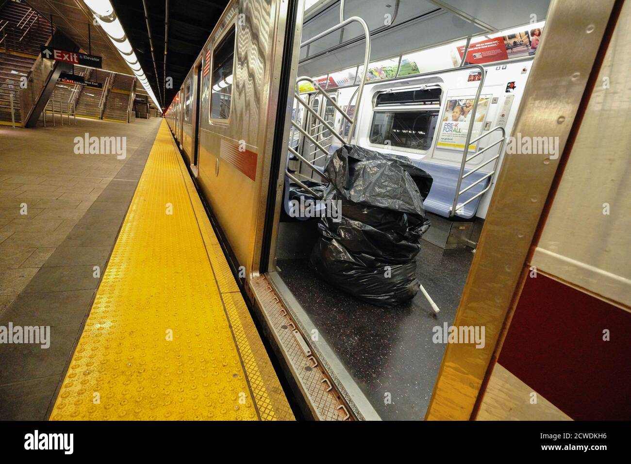 A homeless person’s property on a subway train in Hudson Yards, New ...