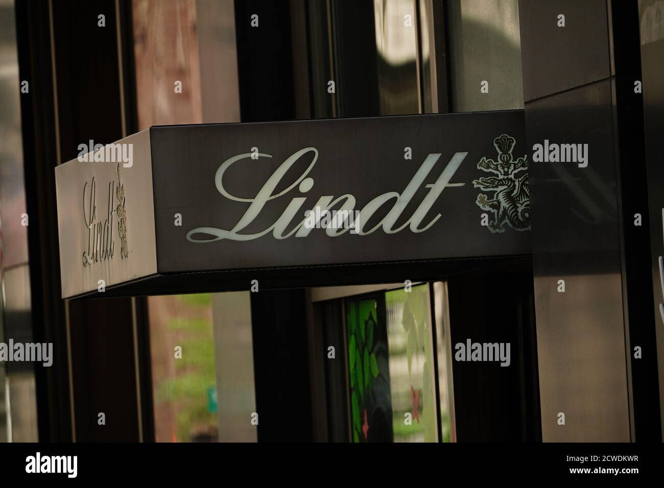 Lindt logo seen one at one of their branches Stock Photo - Alamy