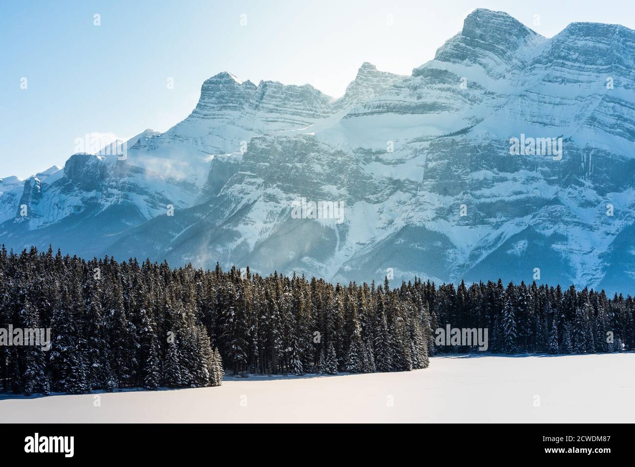 Frozen Lake with Snowy Mountain Peaks in Banff National Park, Alberta ...