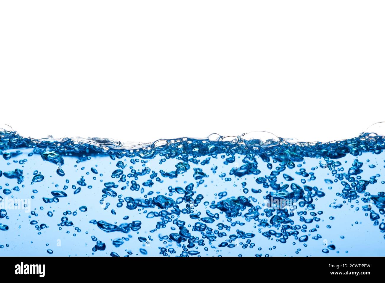 Abstract clean flow ripple surface on liquid. Light blue water wave with air bubbles and a ...