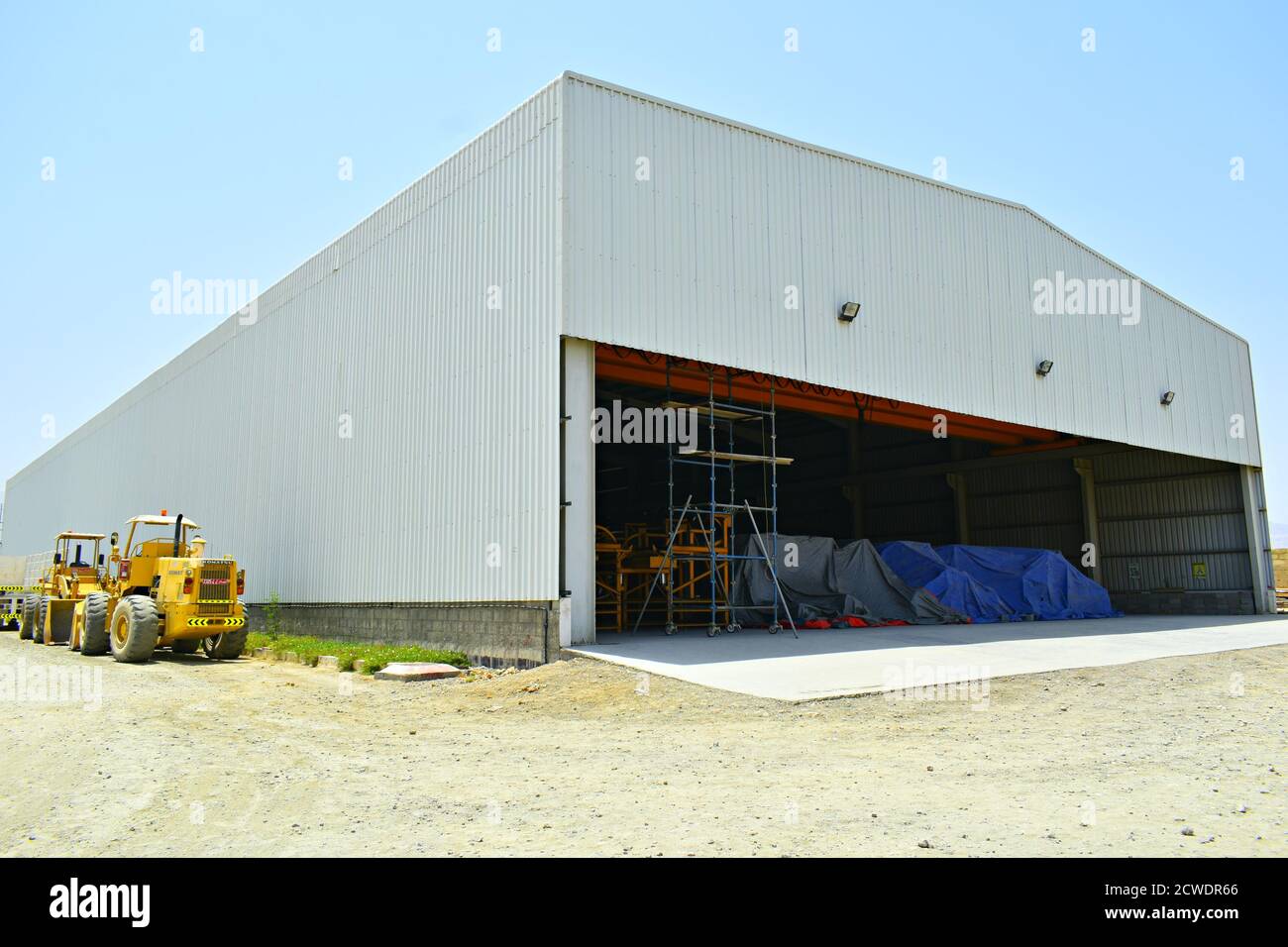 Industrial warehouse construction and outdoor view of the roof ceiling ...