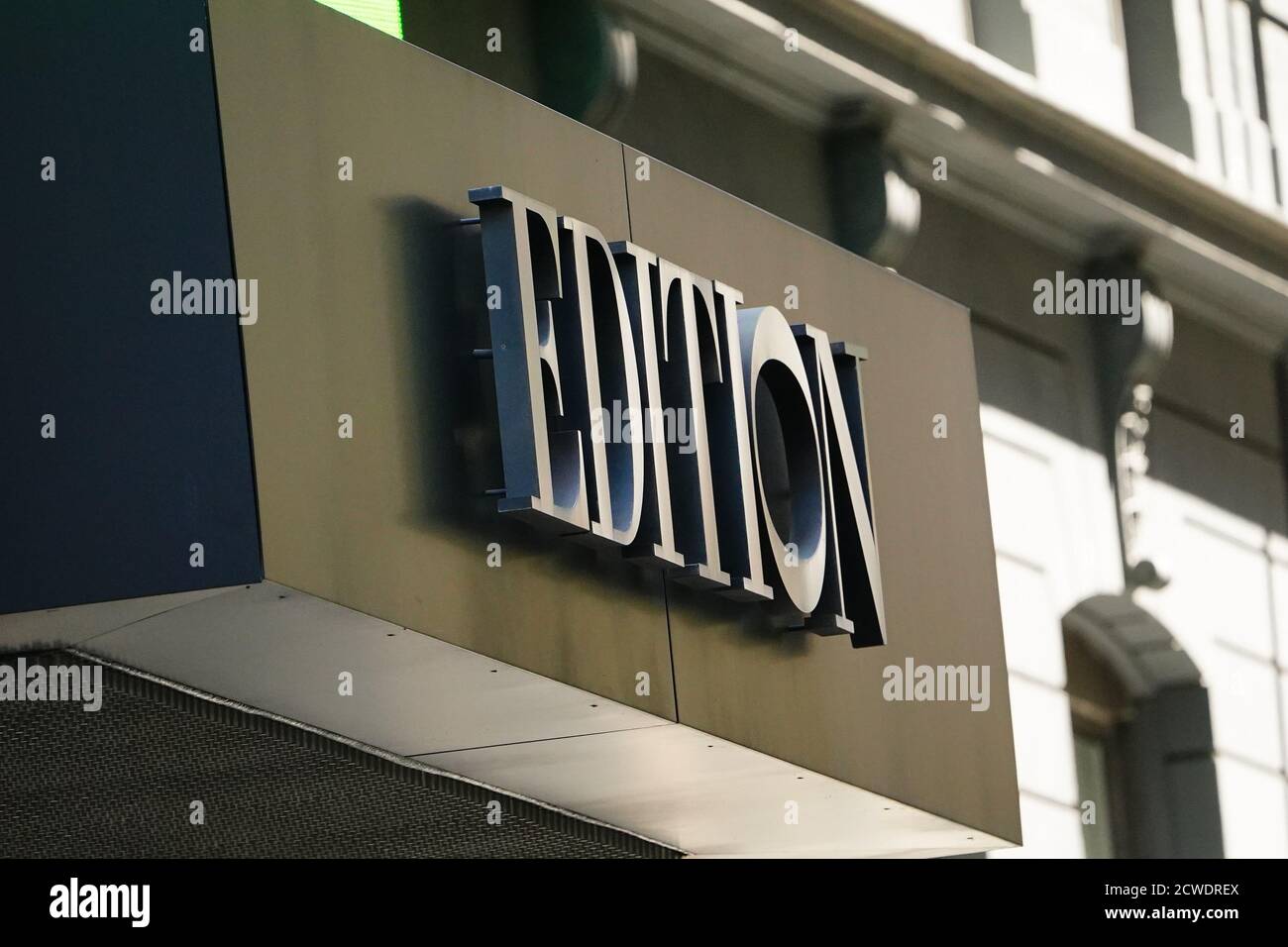 New York, USA. 21st May, 2020. The Times Square Hotel Edition logo seen ...
