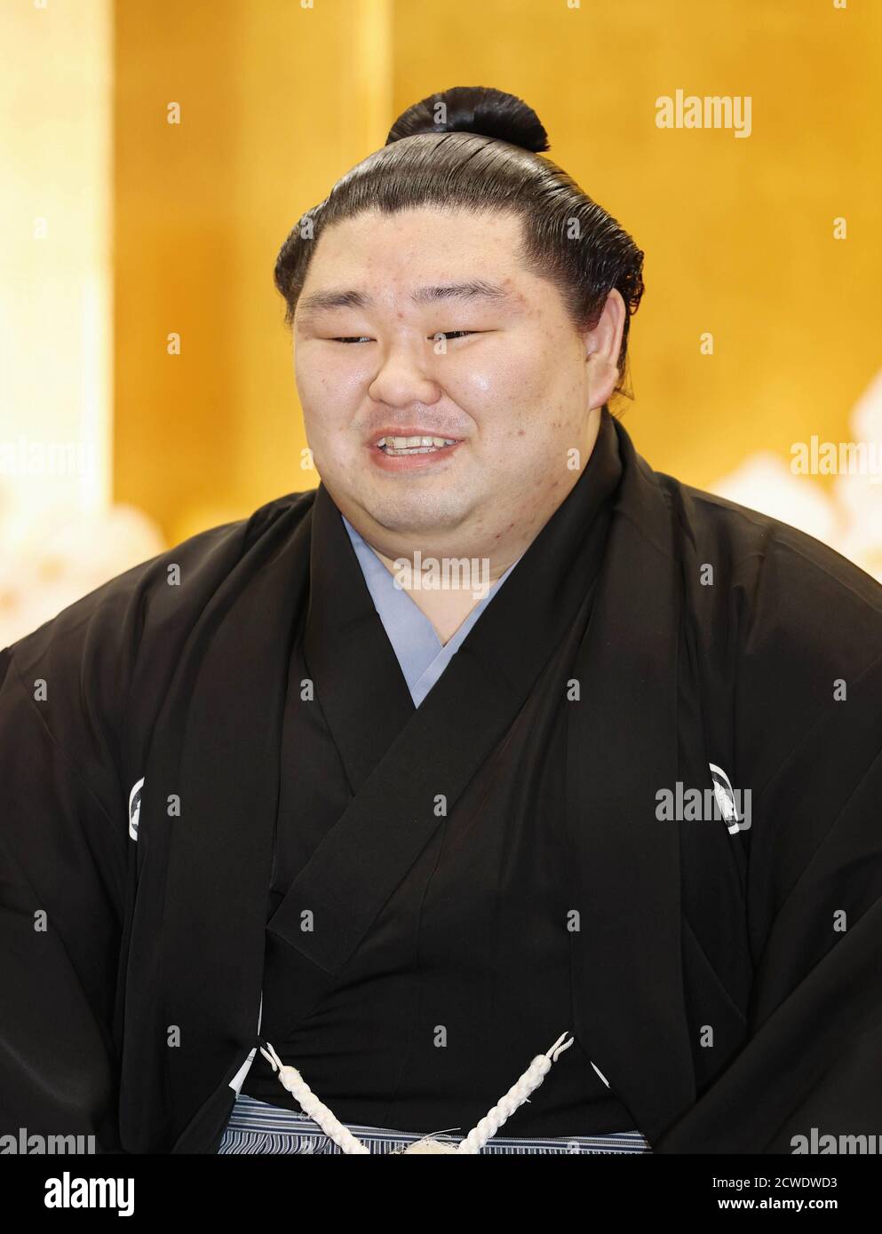 Sumo wrestler Shodai reacts after being promoted to the sport's second ...