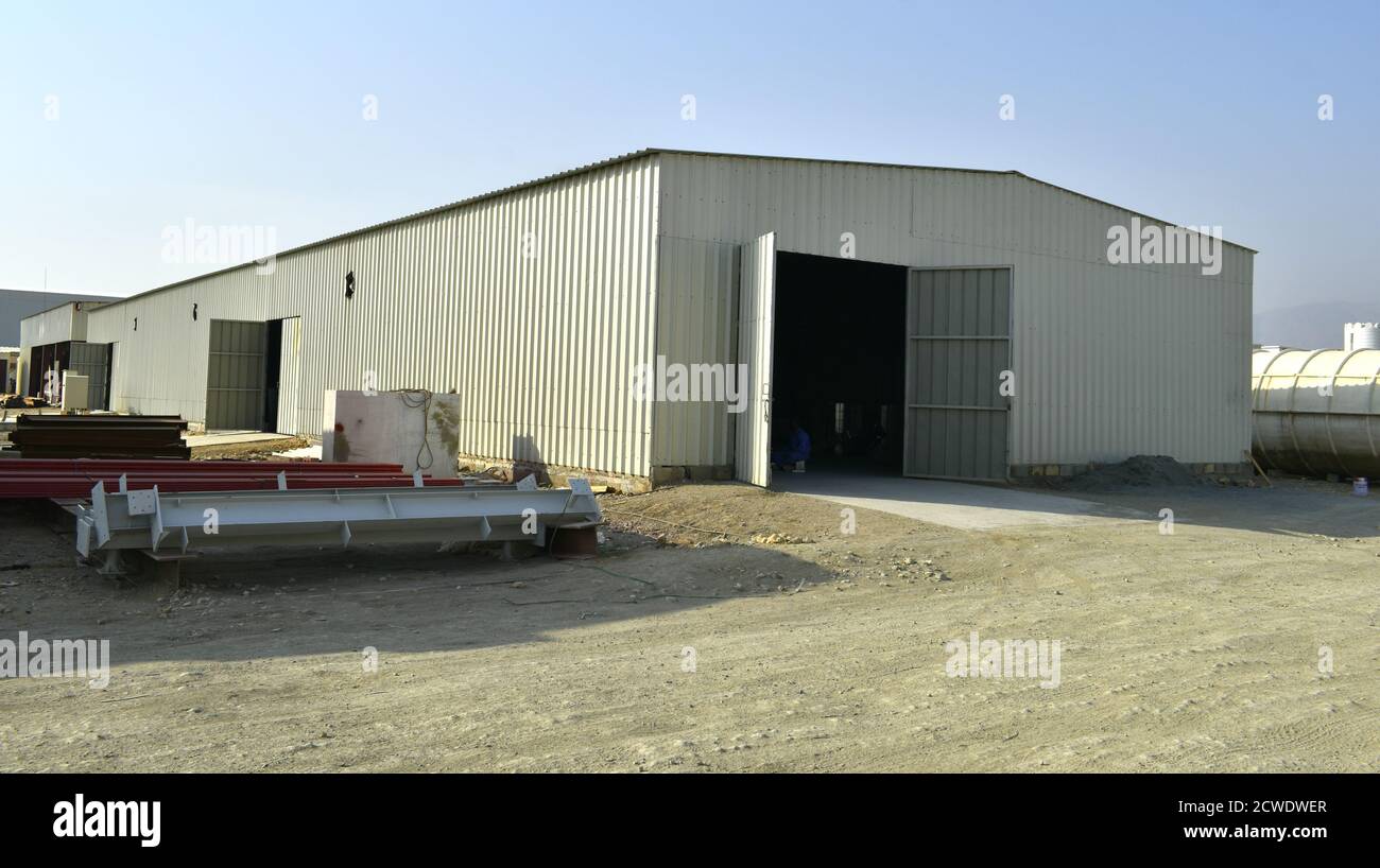 Industrial warehouse construction and outdoor view of the roof ceiling ...