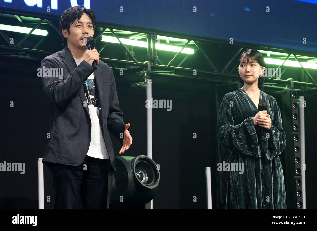 Tokyo, Japan. 27th Sep, 2020. Japanese film director Takashi Okado (L ...