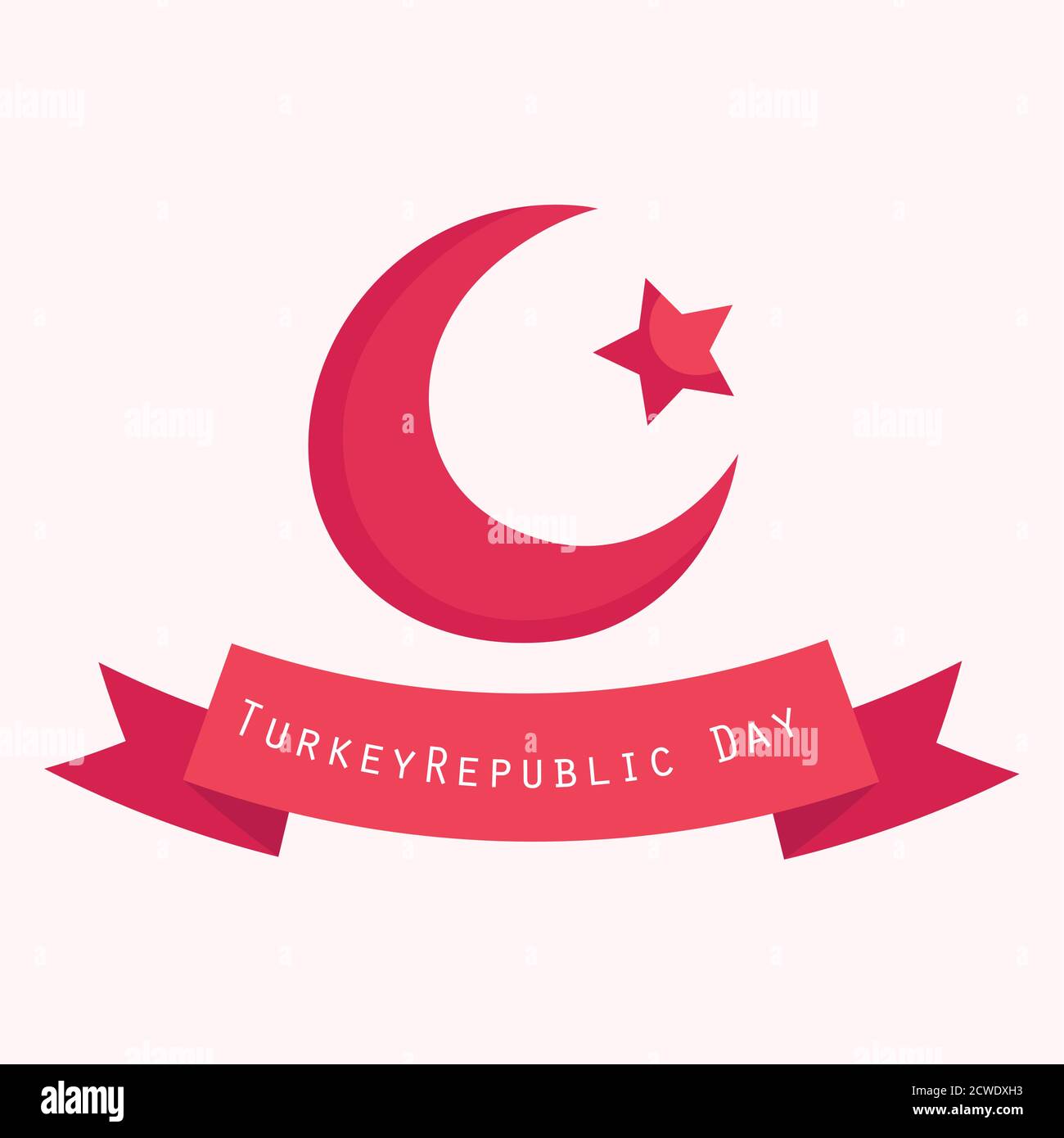 turkey republic day, red moon star flag riibon on white background ...