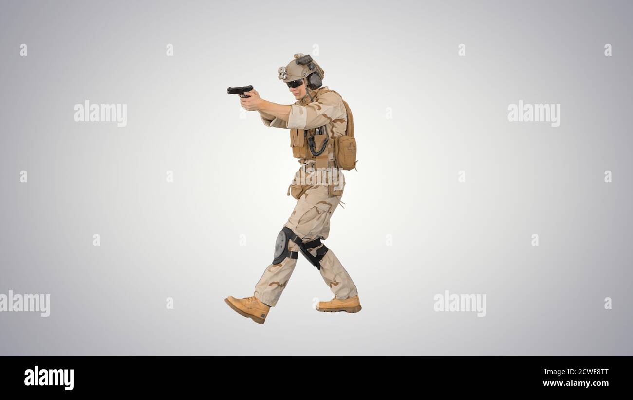 Walking holding weapon rifle military army soldier hi-res stock ...