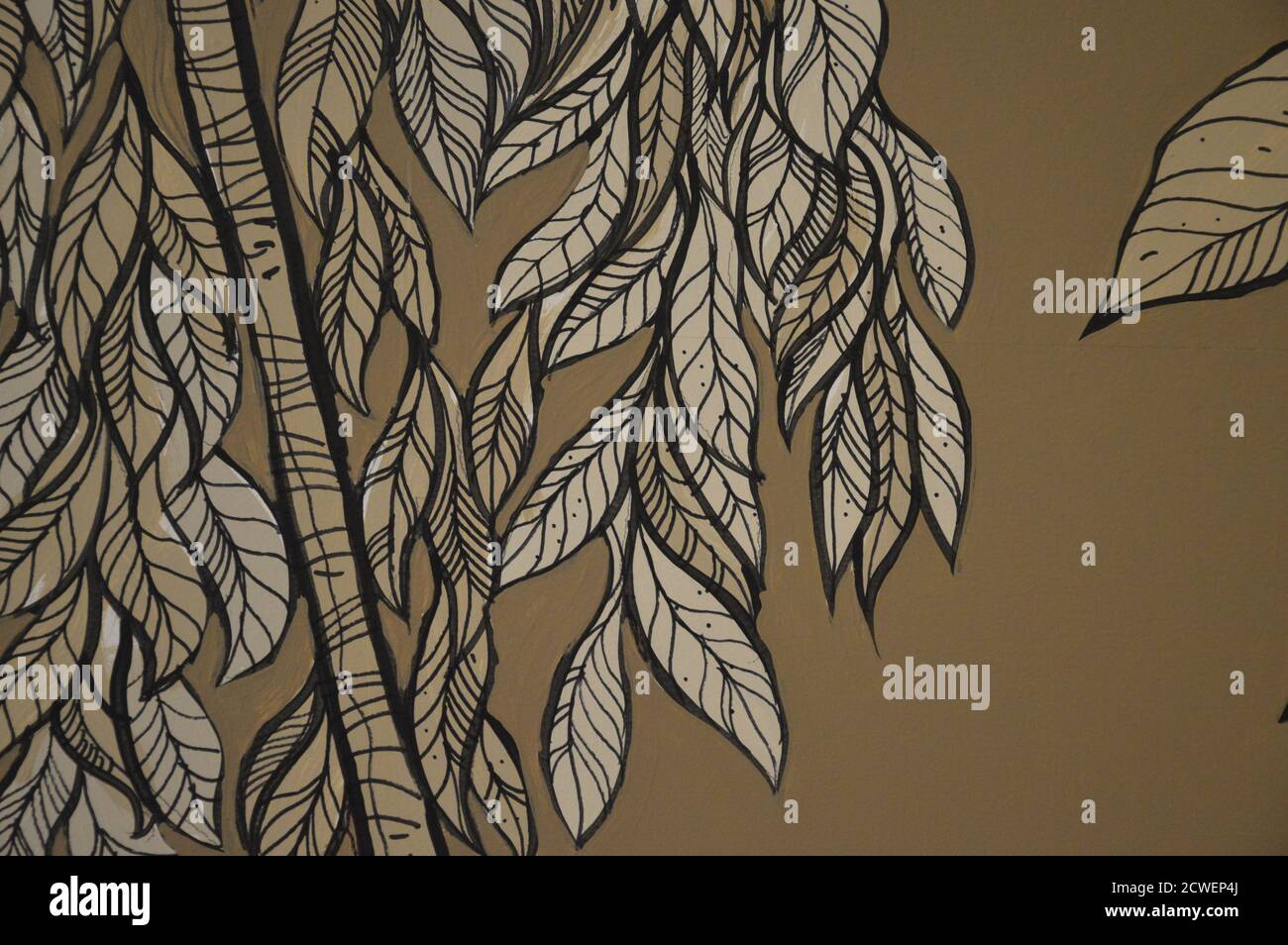 Brown Leaf Design Painted Wallpaper Stock Photo - Alamy
