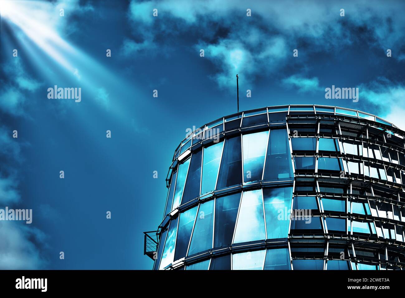 Sunlight reflection on glass building. Small part of glass buiding in ...