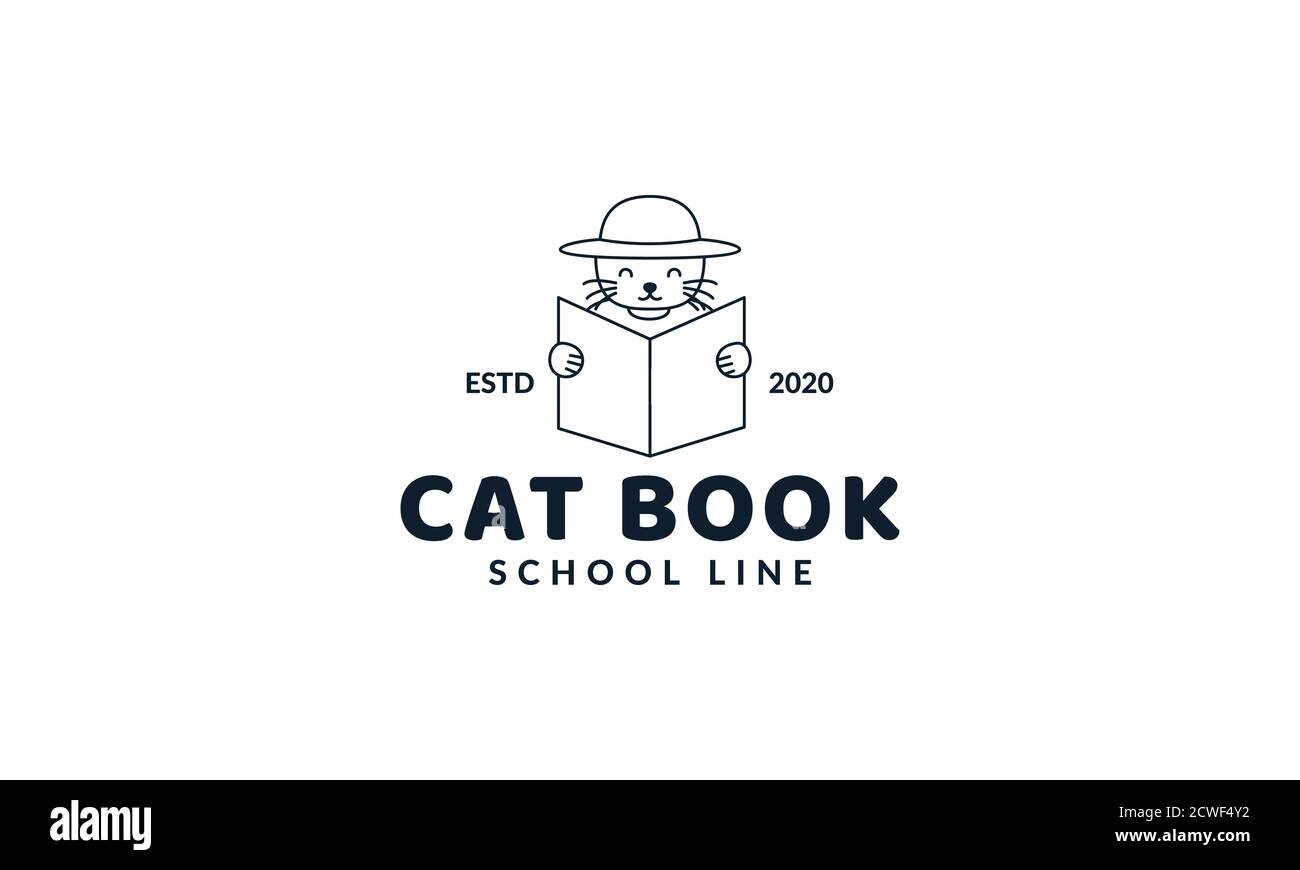 illustration cute cartoon cat kitty kitten read book line logo icon ...