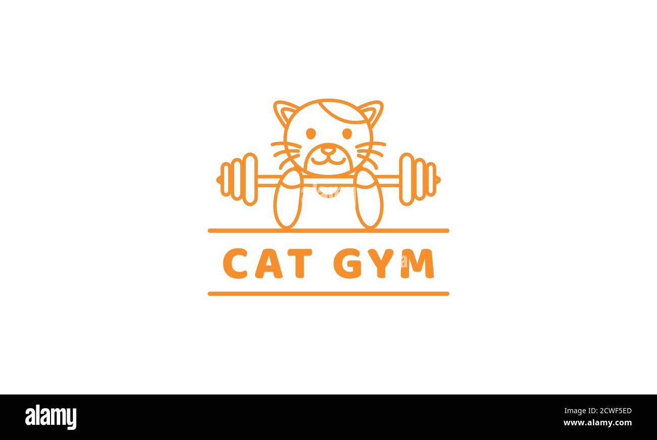 illustration cute cartoon cat on gym line logo icon vector Stock Vector ...