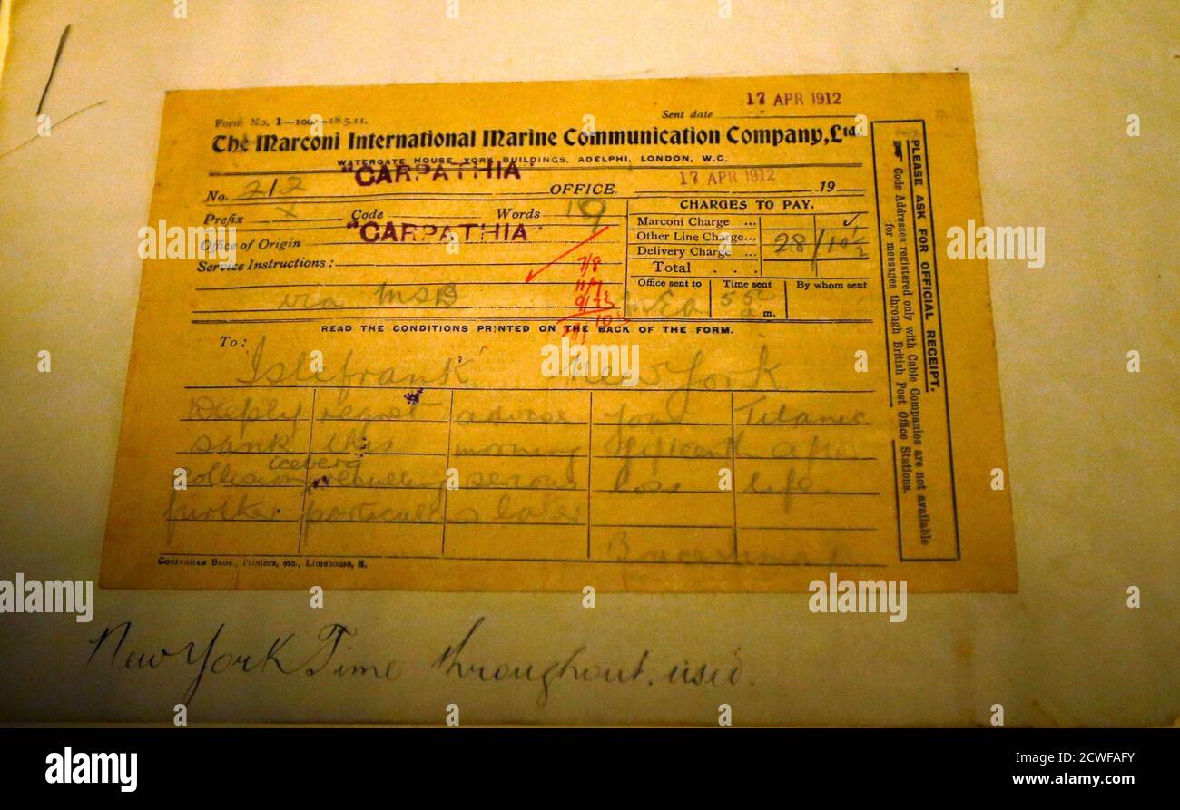 Titanic telegram hi-res stock photography and images - Alamy