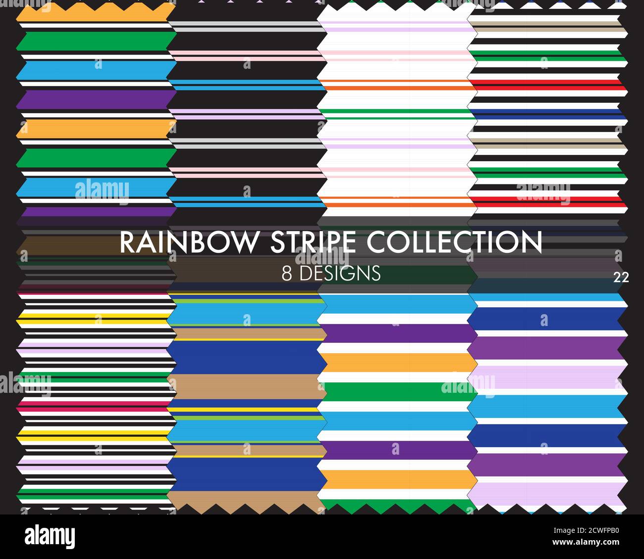 Rainbow striped seamless pattern collection includes 8 design swatches ...