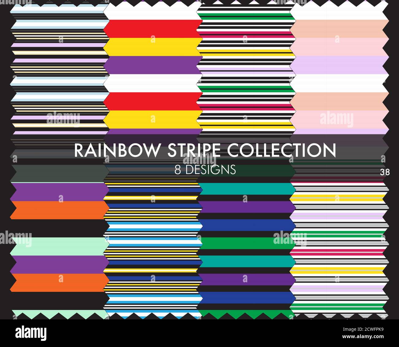 Rainbow striped seamless pattern collection includes 8 design swatches ...