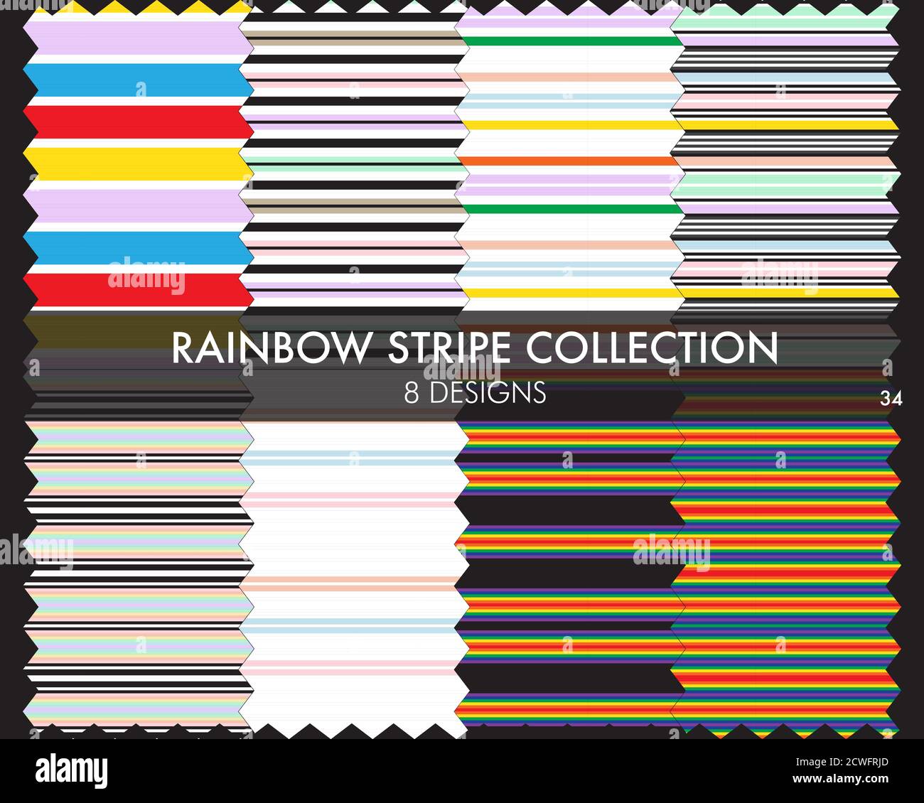 Rainbow striped seamless pattern collection includes 8 design swatches ...