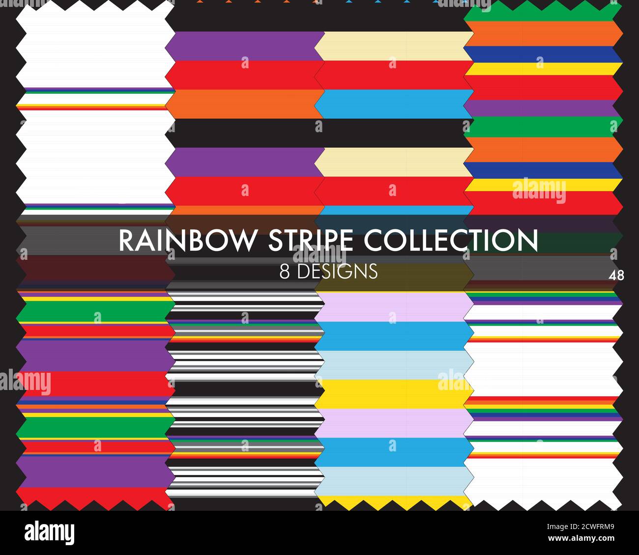Rainbow striped seamless pattern collection includes 8 design swatches ...