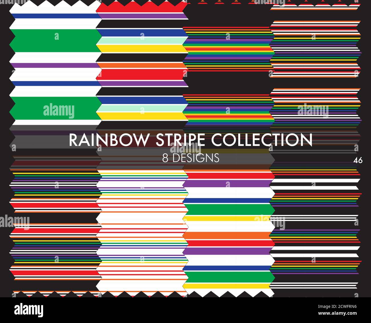Rainbow striped seamless pattern collection includes 8 design swatches ...
