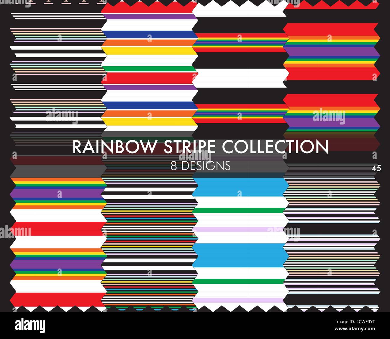 Rainbow striped seamless pattern collection includes 8 design swatches ...