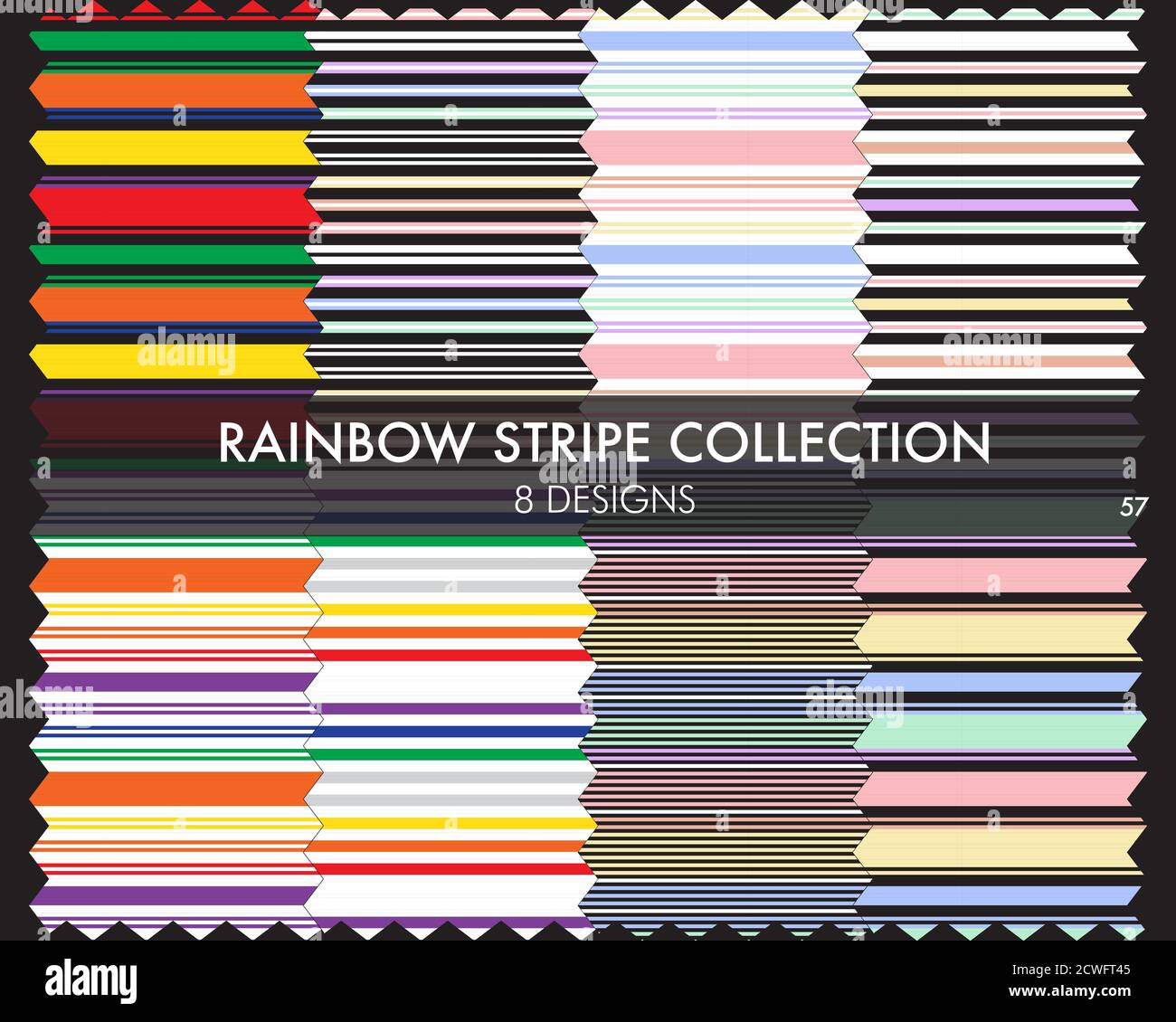Rainbow striped seamless pattern collection includes 8 design swatches ...