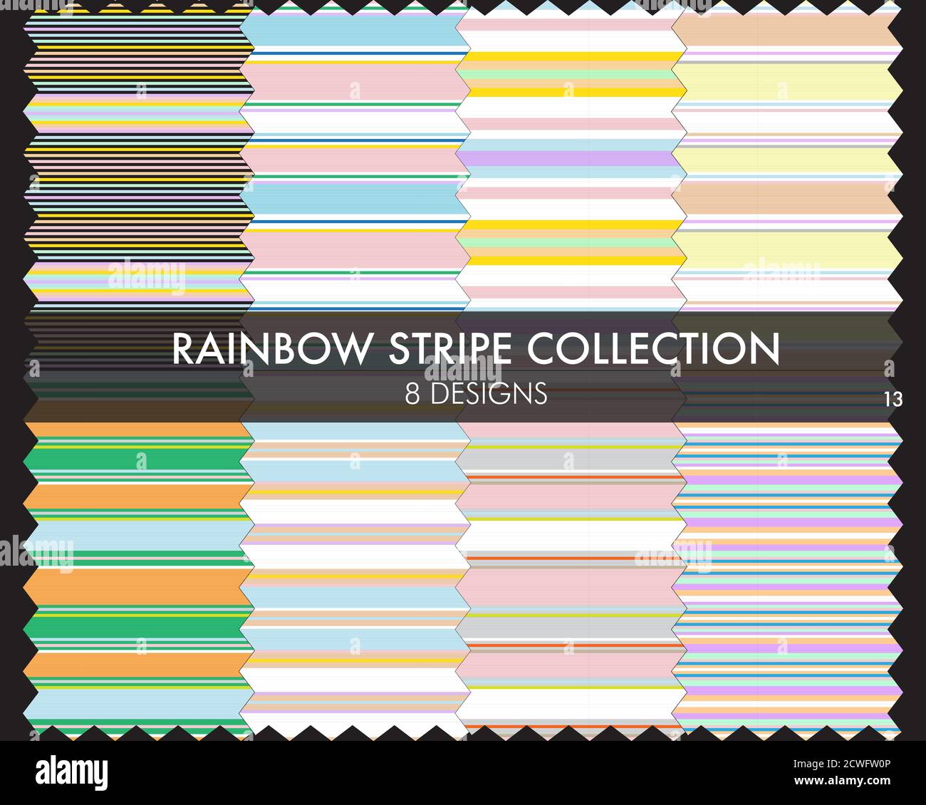 Rainbow striped seamless pattern collection includes 8 design swatches ...