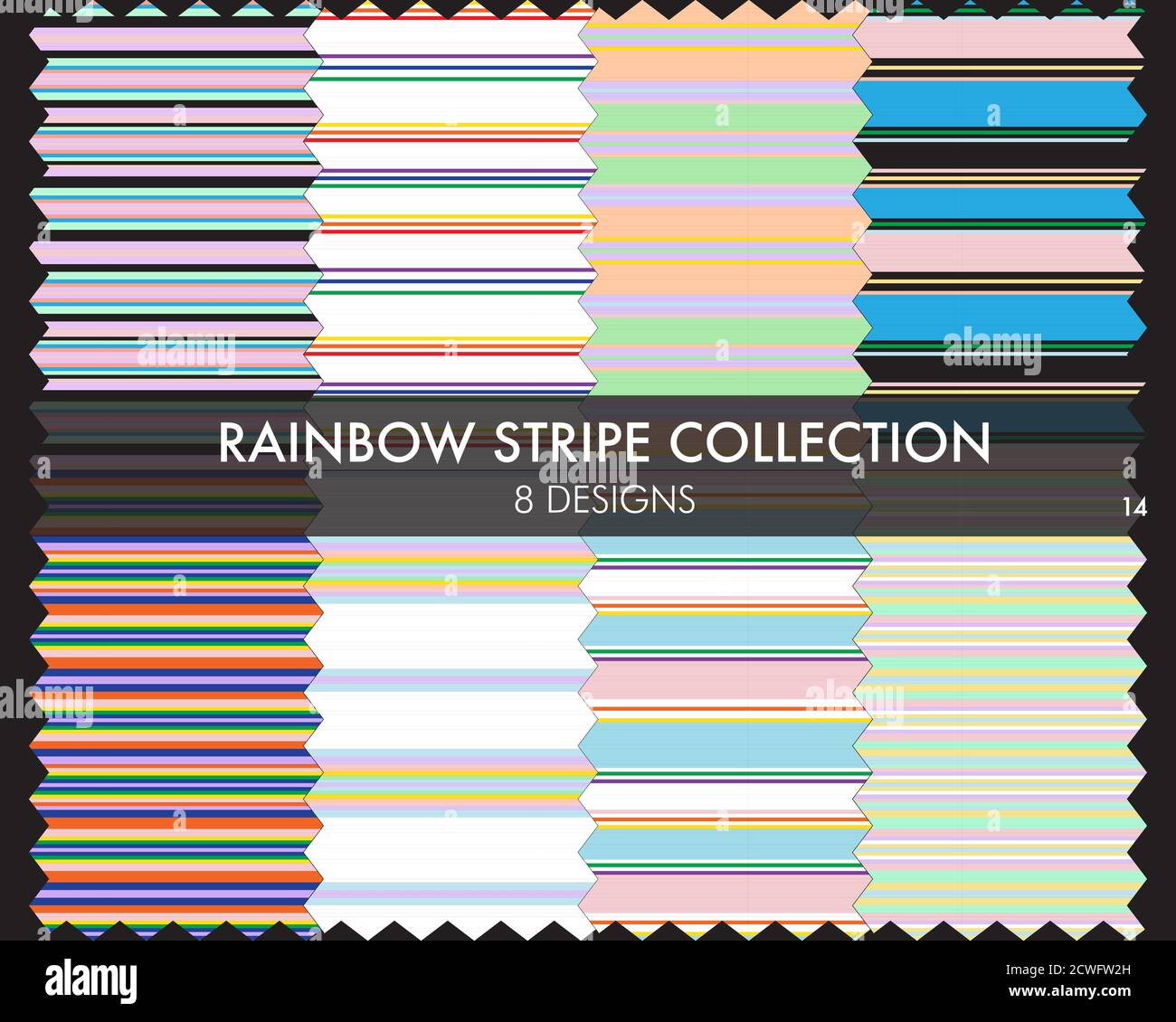 Rainbow striped seamless pattern collection includes 8 design swatches ...