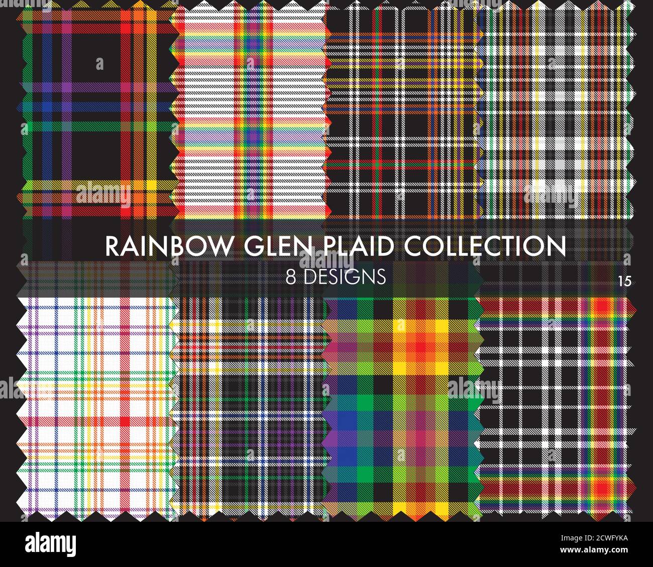 Rainbow Glen Plaid seamless pattern collection includes 8 designs for ...