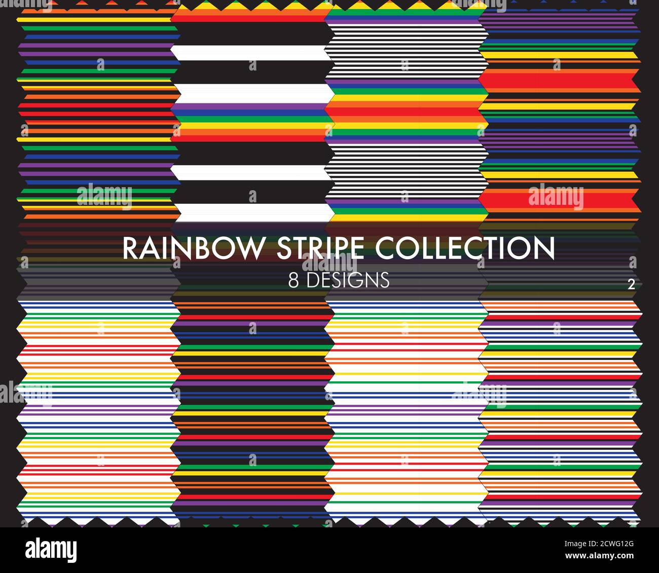Rainbow striped seamless pattern collection includes 8 design swatches ...