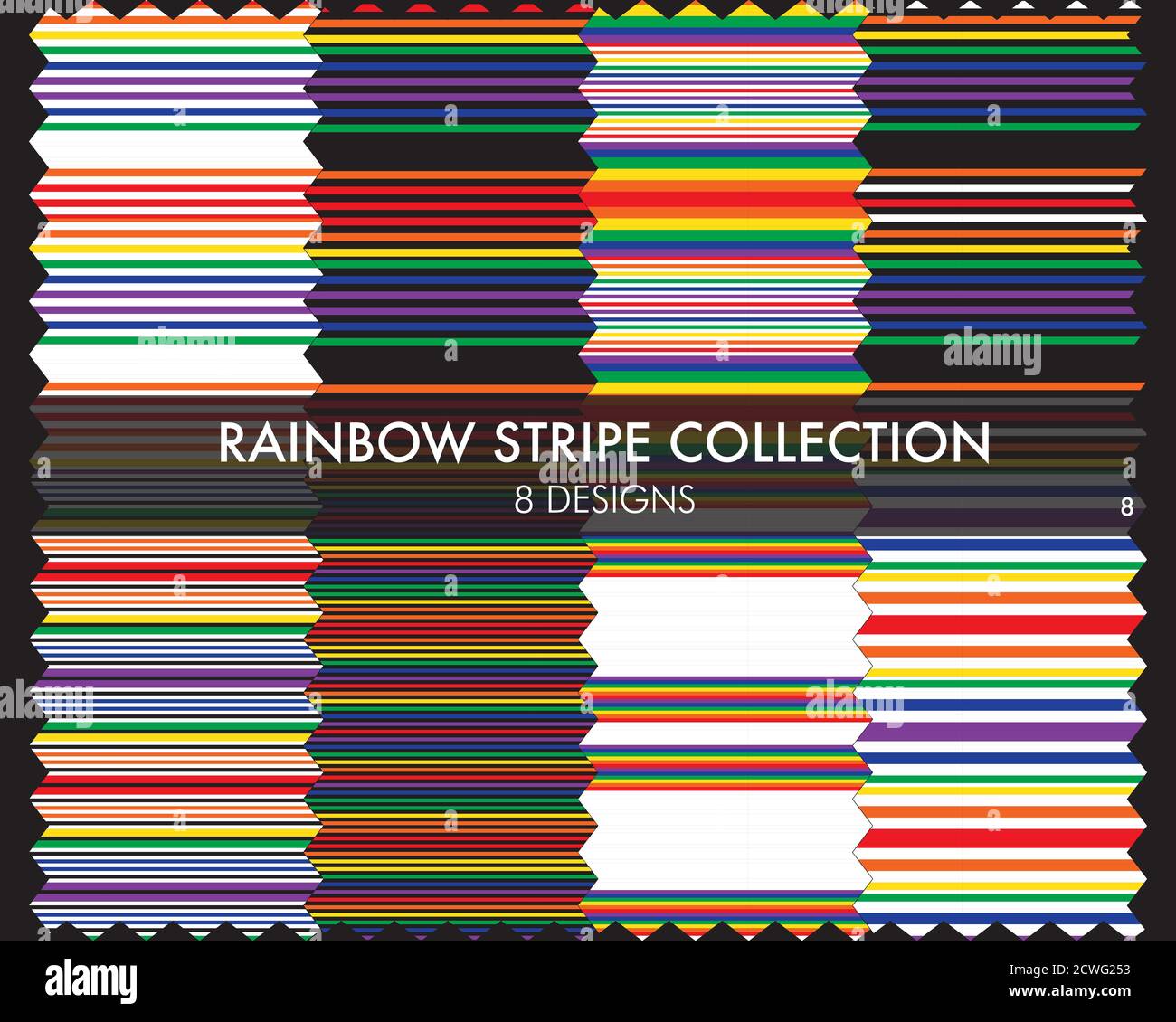 Rainbow striped seamless pattern collection includes 8 design swatches ...
