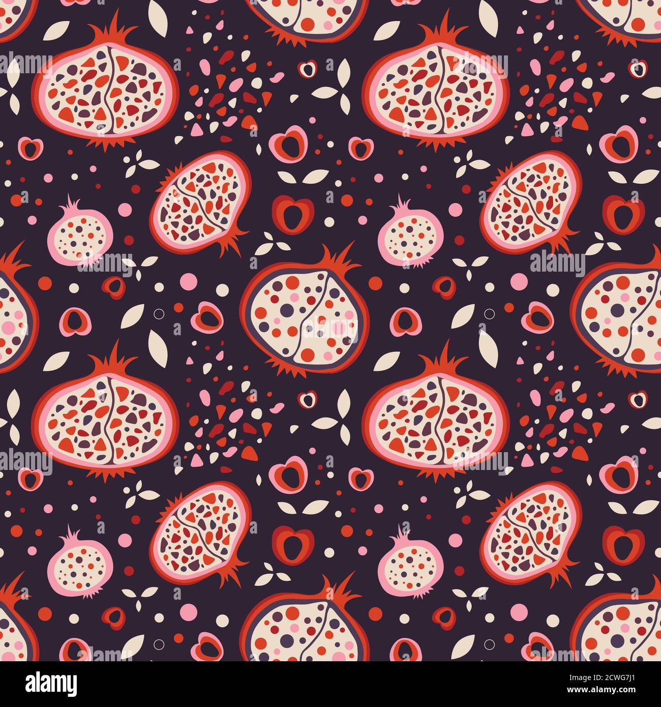 Cartoon Pomegranate and Fig Fruit Slices Pattern Stock Vector Image ...