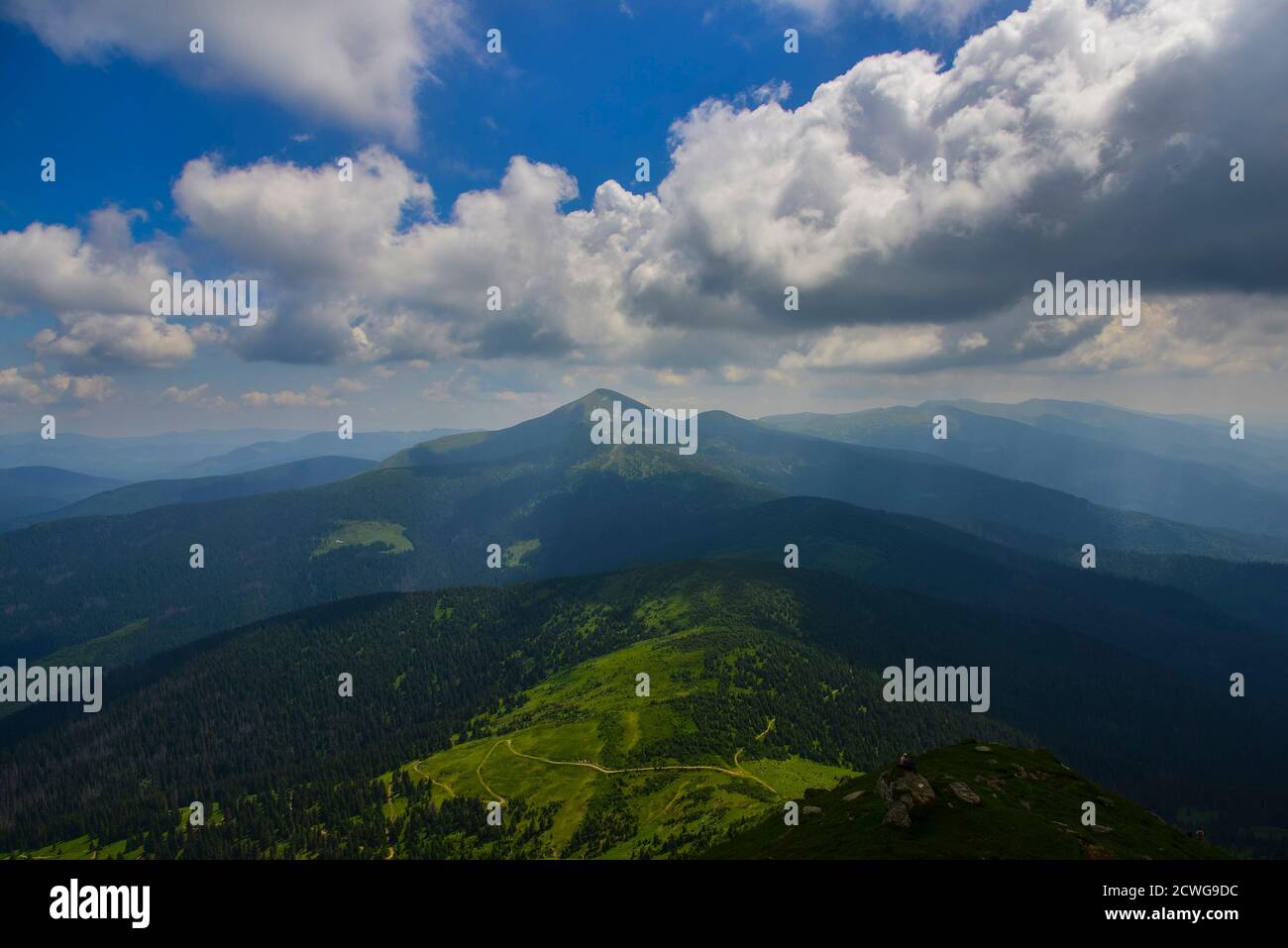 Mountain hills, Carpathian mountains landscape in summer. View of Mount ...