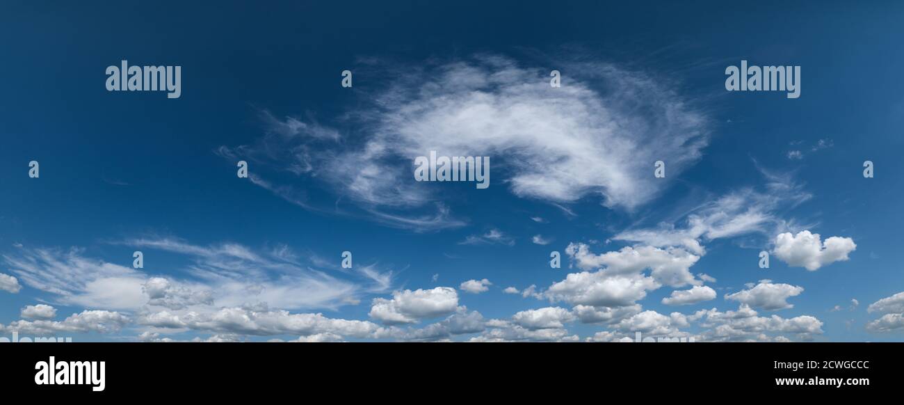 White cumulus clouds in blue sky panoramic high resolution background Stock Photo - Alamy