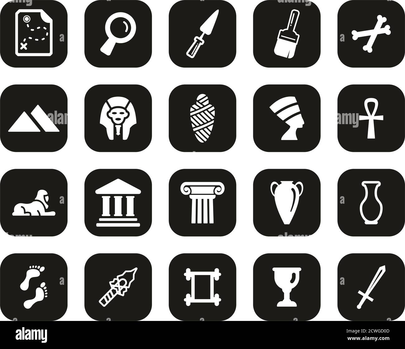 Archaeology Icons White On Black Flat Design Set Big Stock Vector Image ...