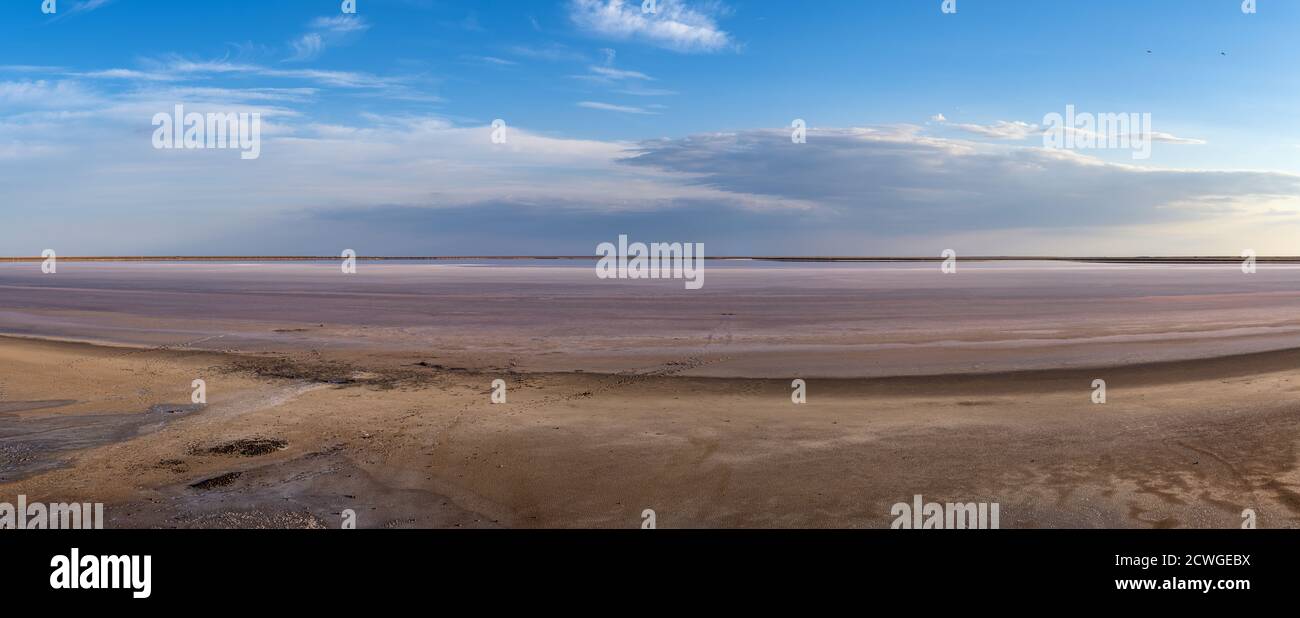 Sunset on the Genichesk pink extremely salty lake (colored by ...