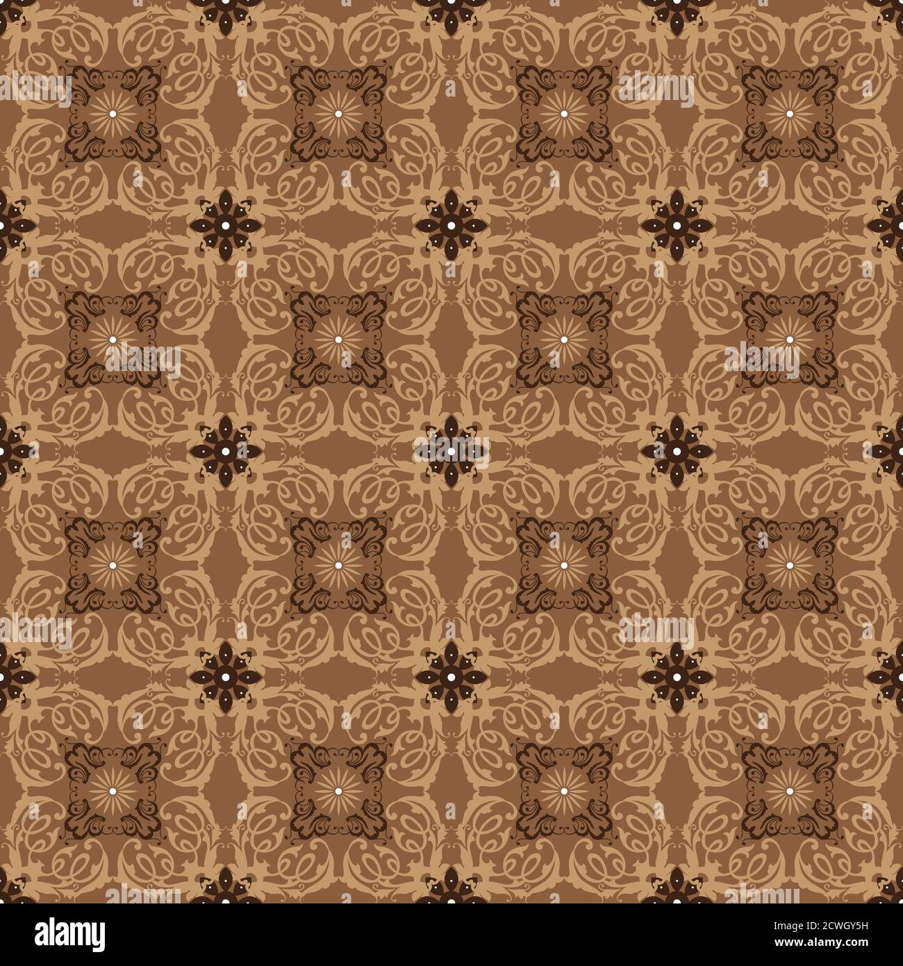 Elegant flower motifs in Javanese batik with soft brown color design ...