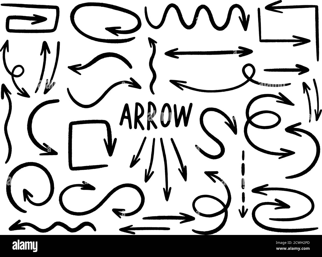 Arrow collection hand drawn style. Drawing line element design Stock ...