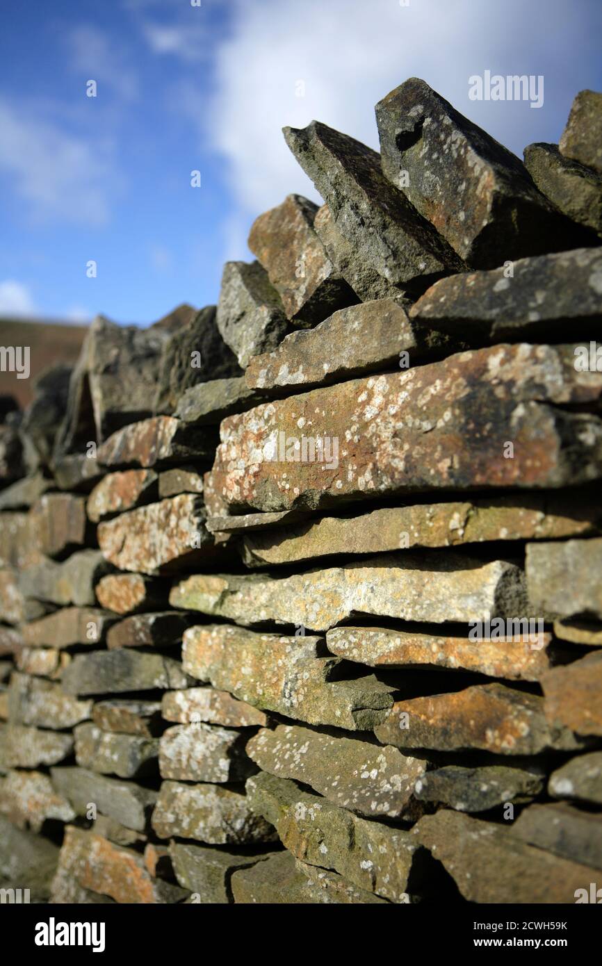 A traditionally built dry stone wall in Merthyr Tydfil, south Wales ...