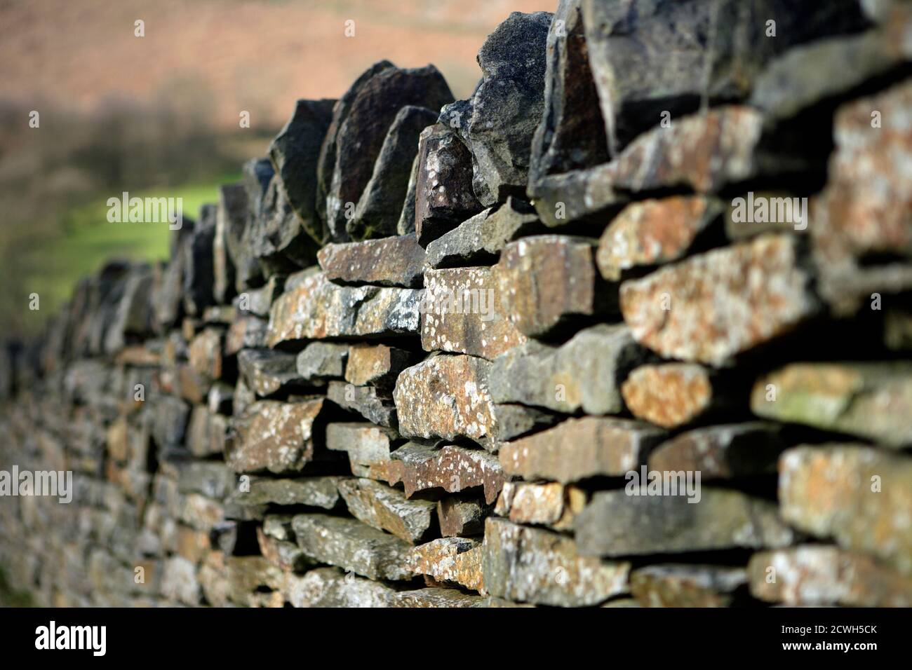 A traditionally built dry stone wall in Merthyr Tydfil, south Wales ...