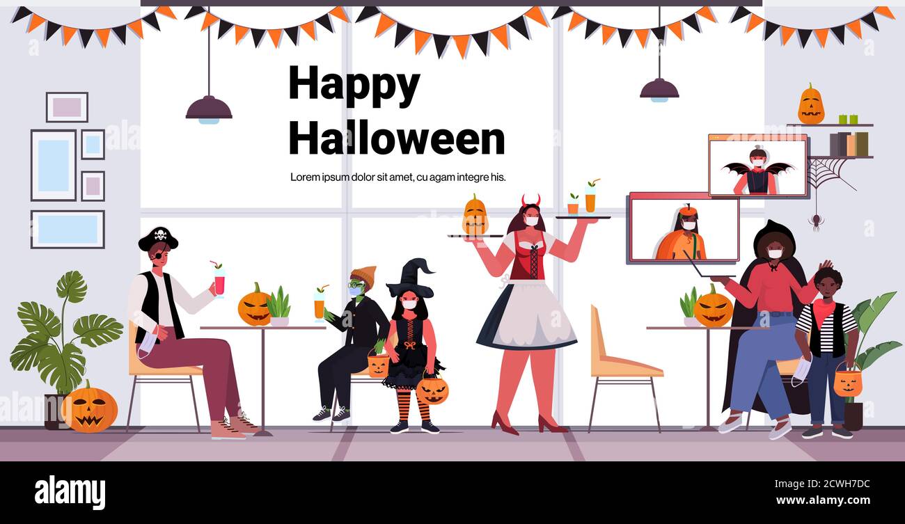 happy halloween holiday celebration concept waitress in costume serving ...