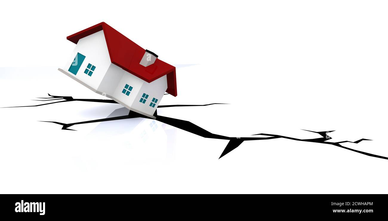 House fall into crack ground, 3D rendering Stock Photo - Alamy