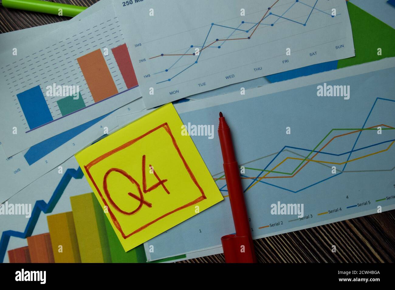 Q4 4th Quarter Period write on sticky notes isolated on Office Desk ...