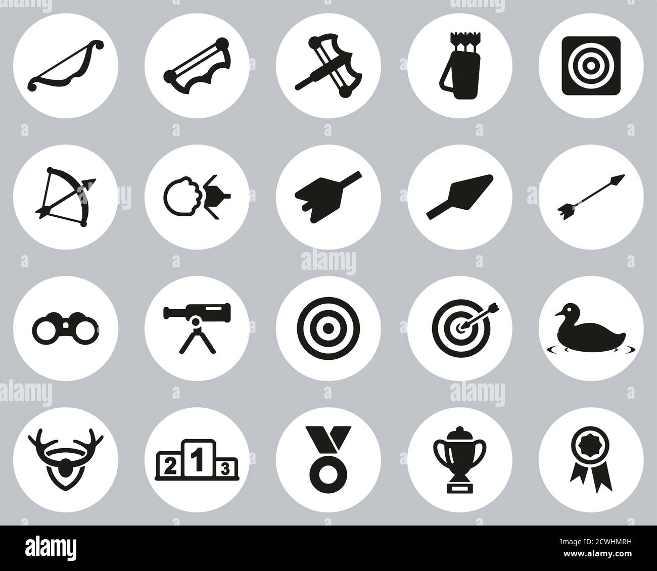 Archery Sport Or Archery Leisure Icons Black & White Flat Design Circle ...