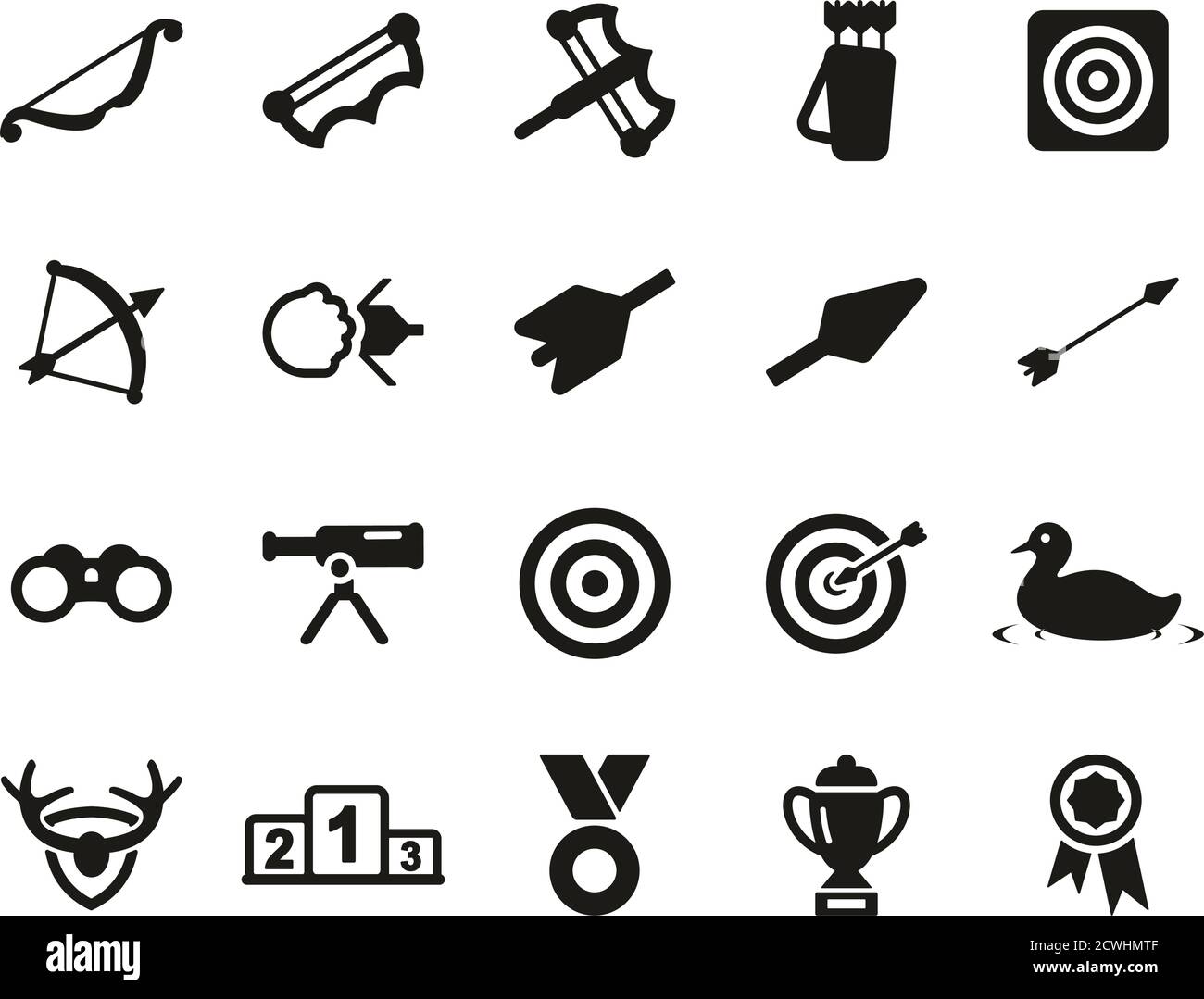 Archery Sport Or Archery Leisure Icons Black & White Set Big Stock ...