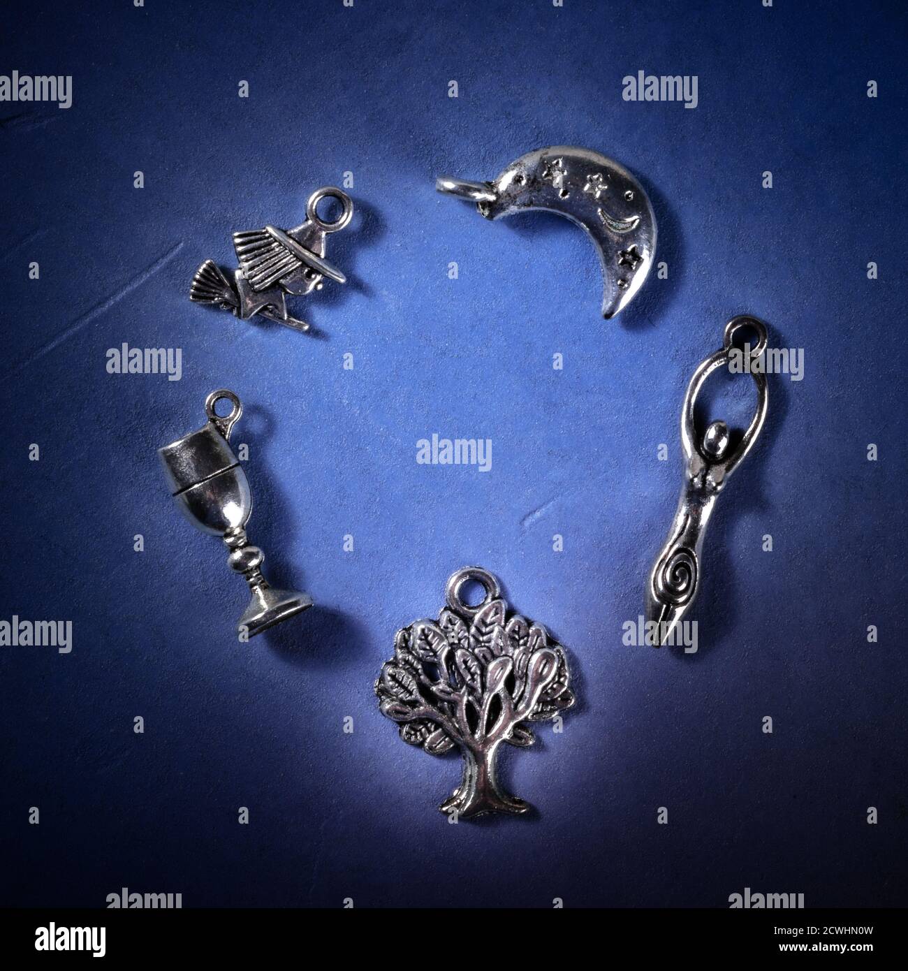 Witchcraft design template with charms of the witch, the Moon, the ...