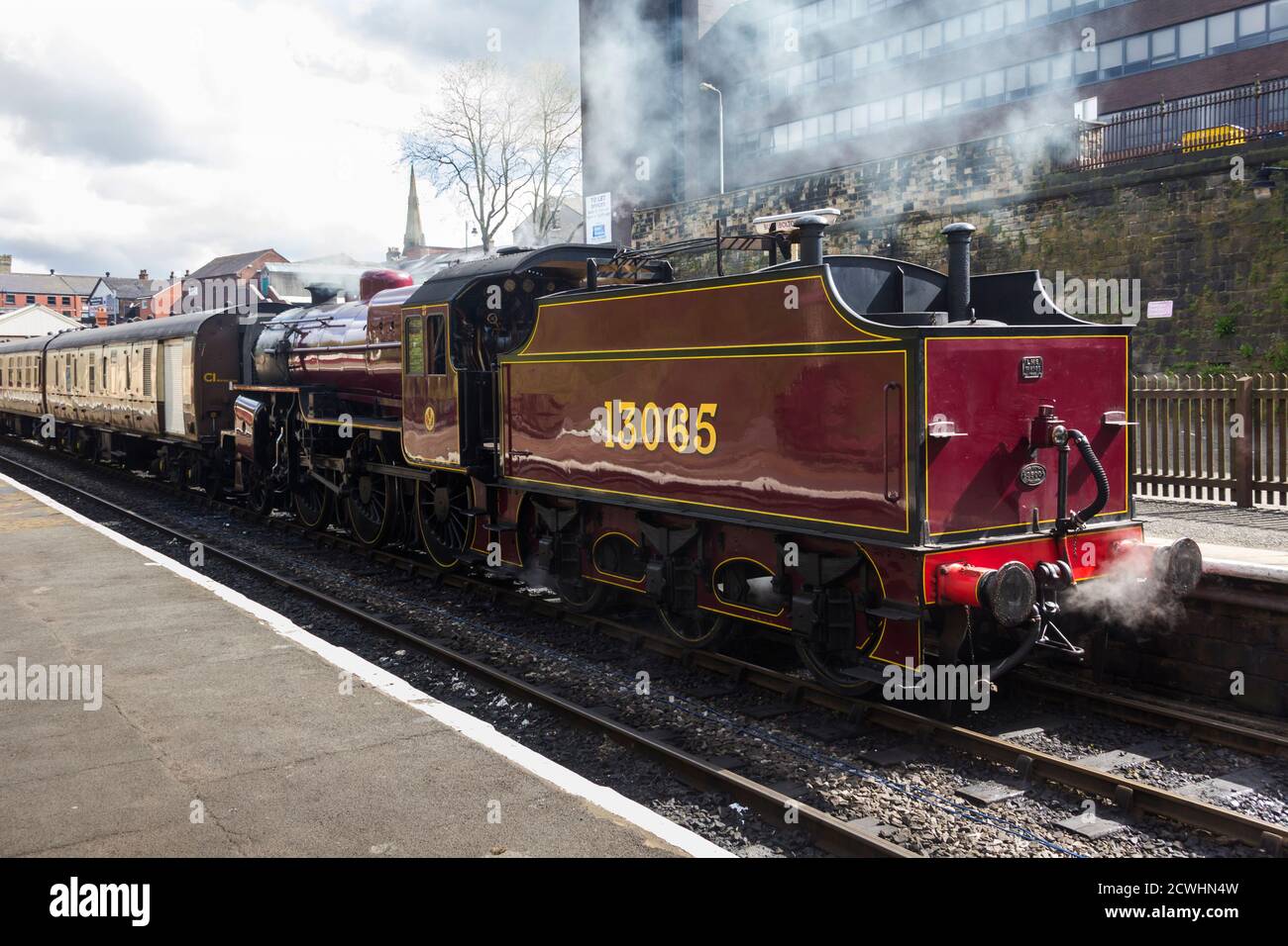 Preserved steam engine 13065 at Bury station on the East Lancashire ...