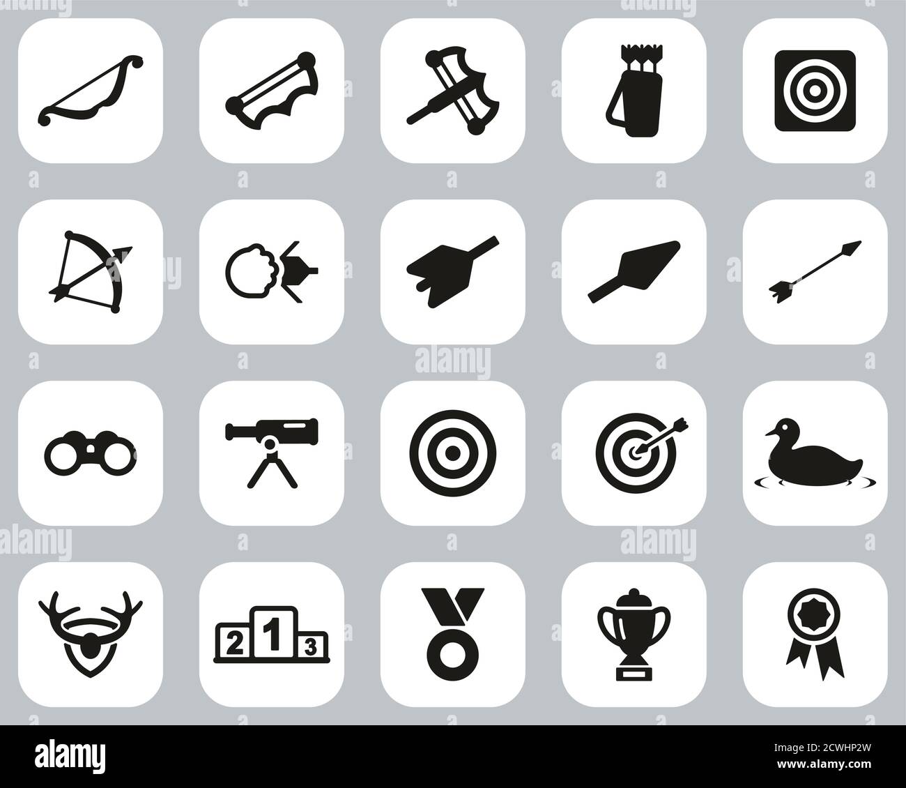 Archery Sport Or Archery Leisure Icons Black & White Flat Design Set ...