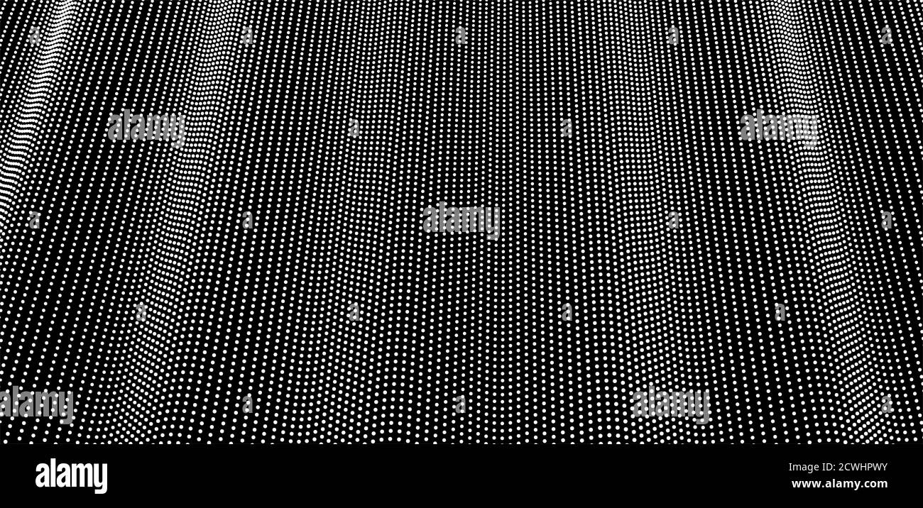 Array with dynamic particles. 3D grid surface. Abstract background in ...