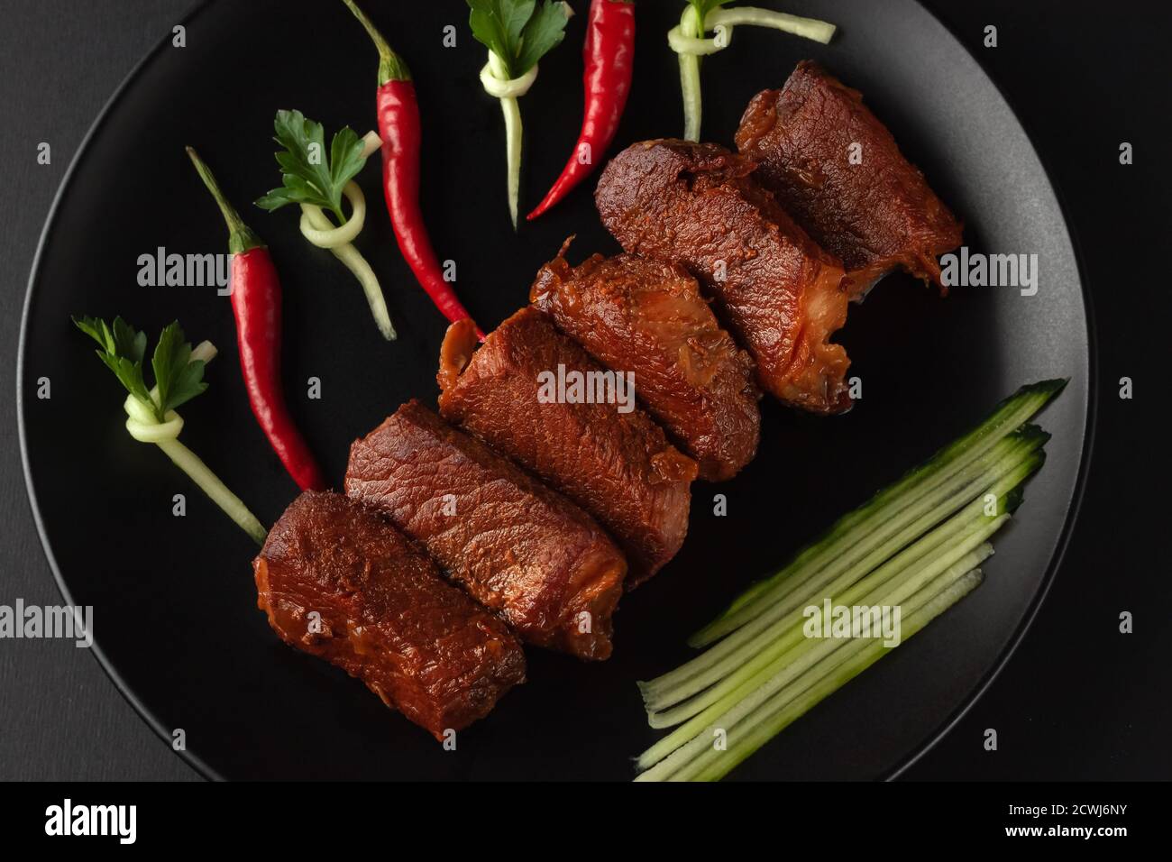 Traditional chinese street food, fried pork meat, Shanghai, China Stock ...