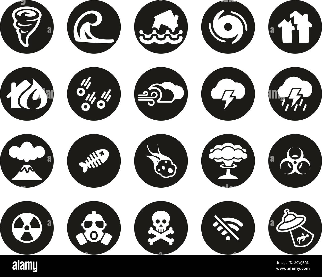 Armageddon Or Disaster Icons White On Black Flat Design Circle Set Big ...