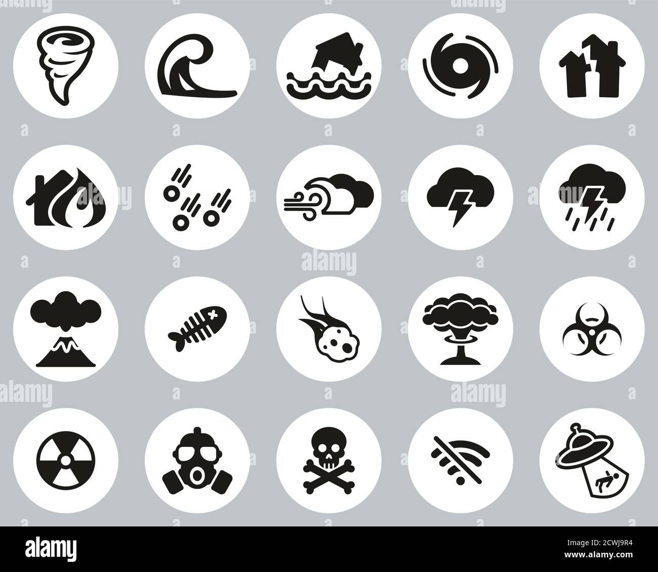 Armageddon Or Disaster Icons Black & White Flat Design Circle Set Big ...